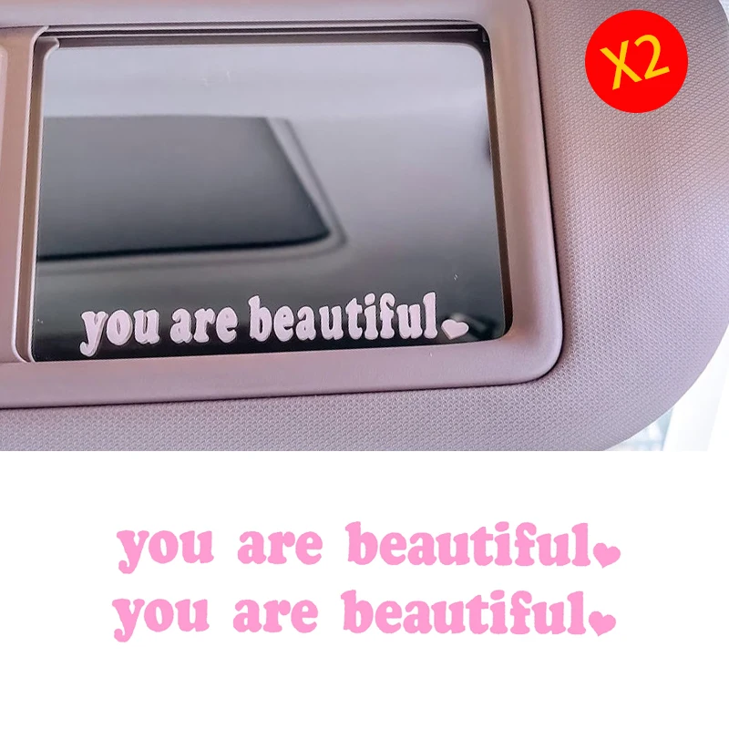 2pcs-1x10cm-Car-Stickers-You-Are-Beautiful-Rear-View-Mirror-Fashion ...