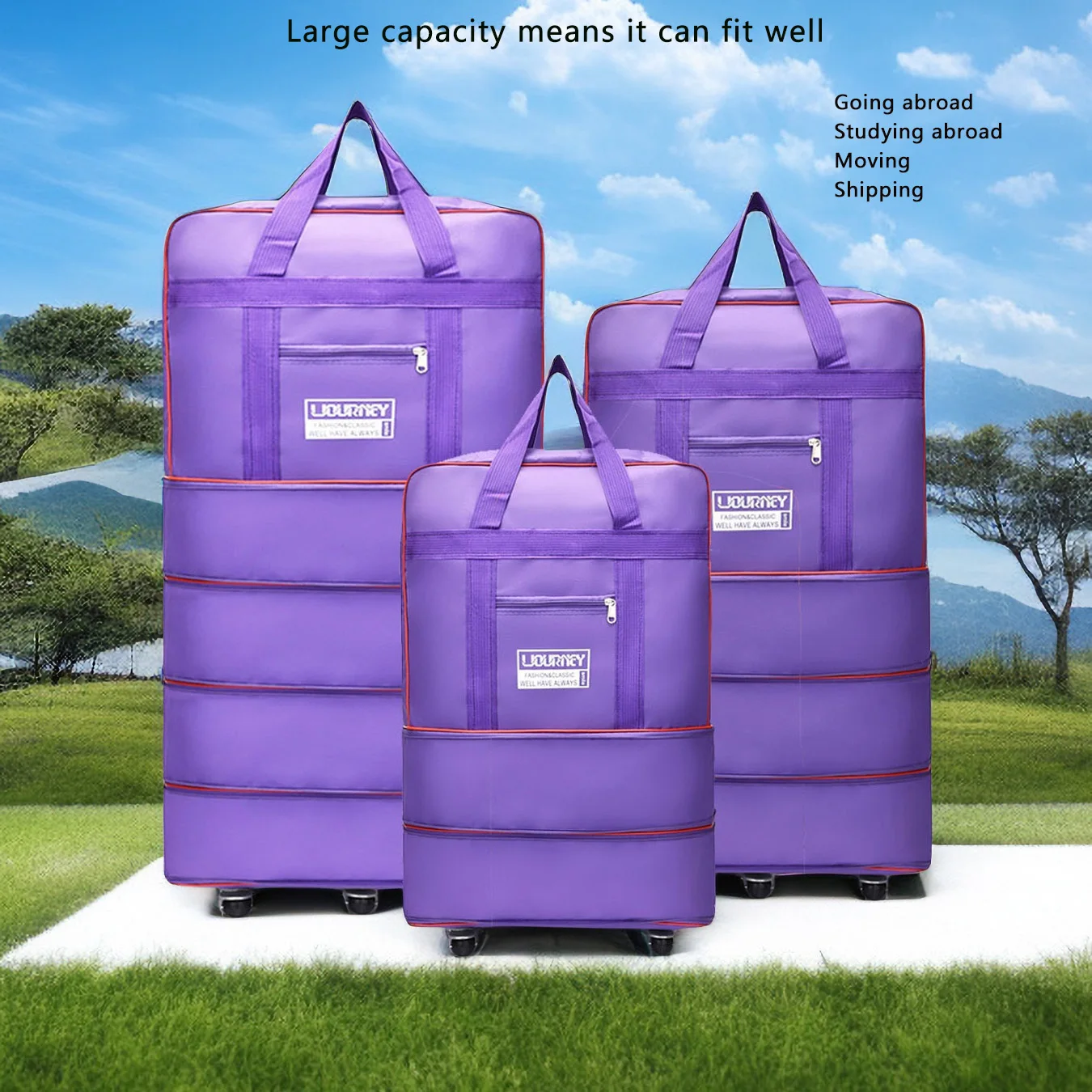Purple-Folding-travel-bag-luggage-compartment-swivel-wheel-storage-box ...