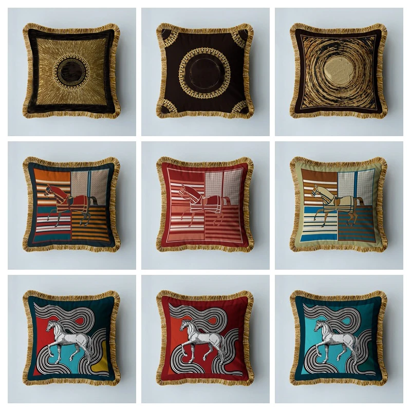 Velvet Fabric American Luxury Duplex Printing Tassels Home Sofa Cushion ...