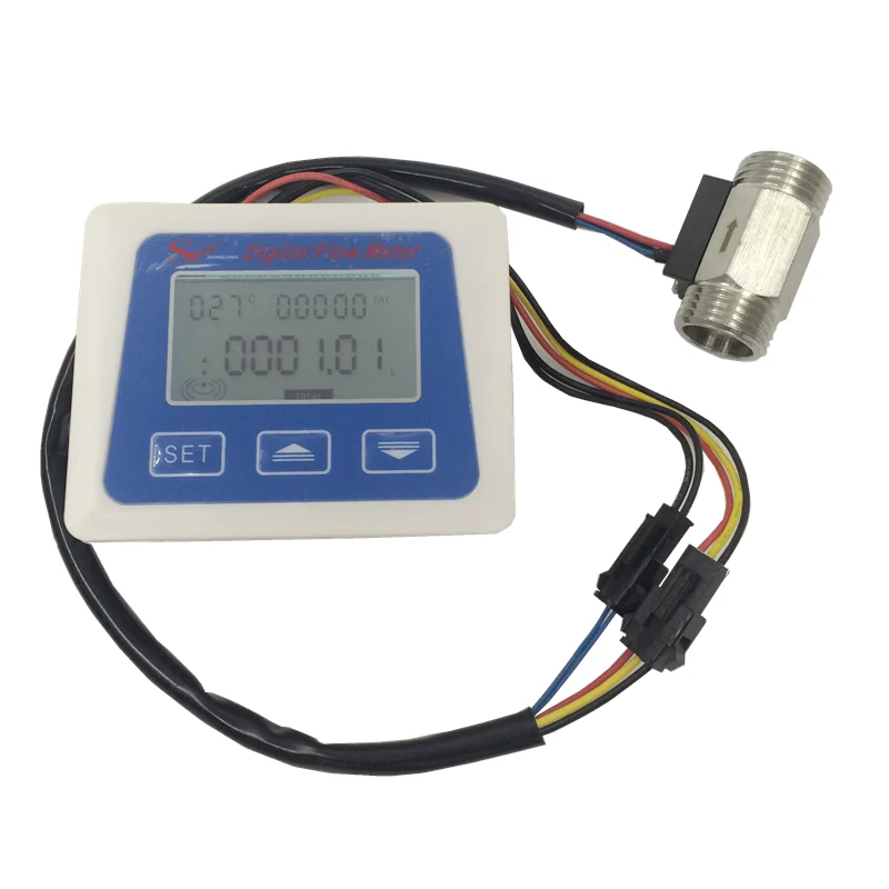 Digital Flow Meter+ Turbine Flow Sensor 1/2" Temperature Measure Flow ...