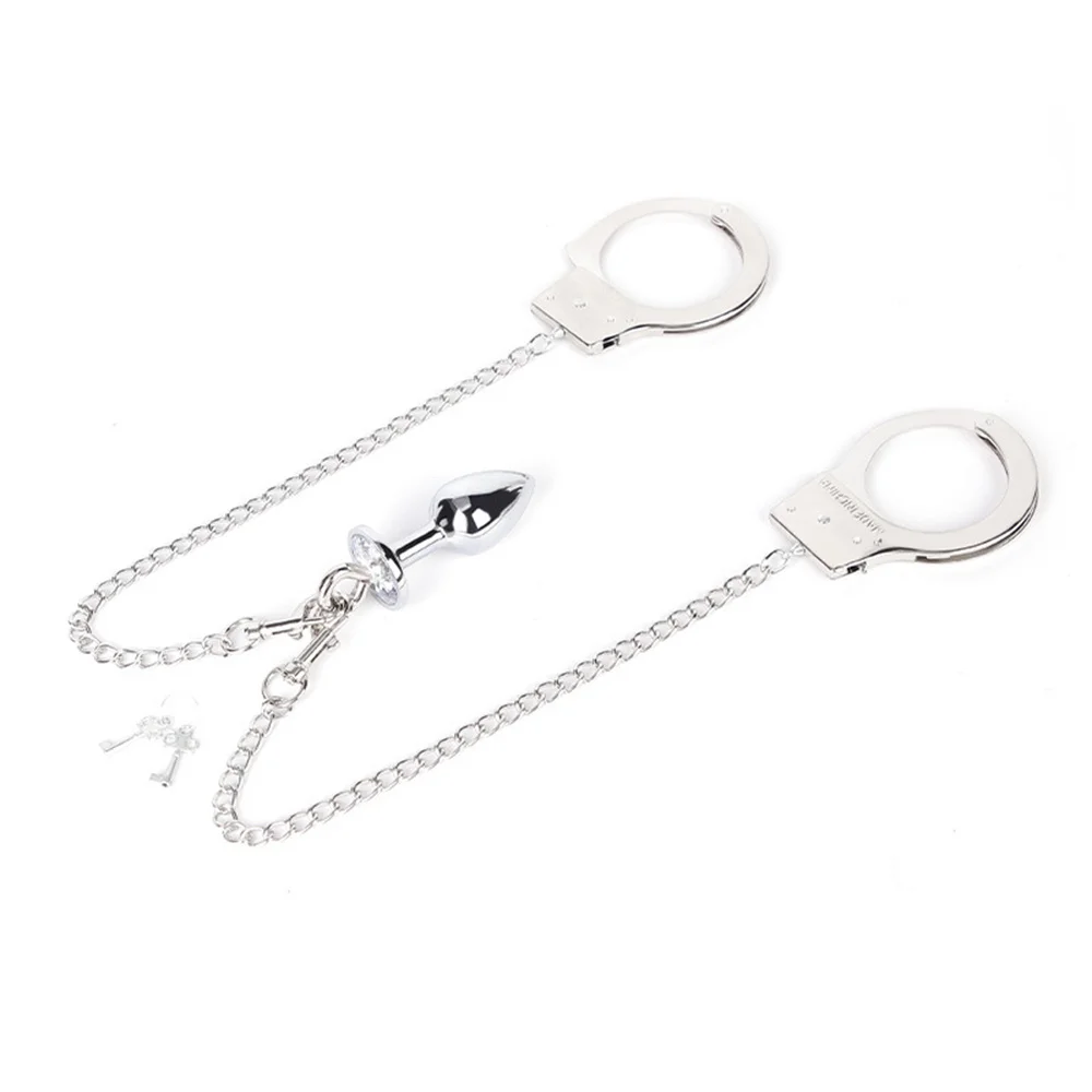 Butt-Plug-Anal-Beads-Handcuffs-Set-With-Chain-Lockable-Metal-Restraint ...