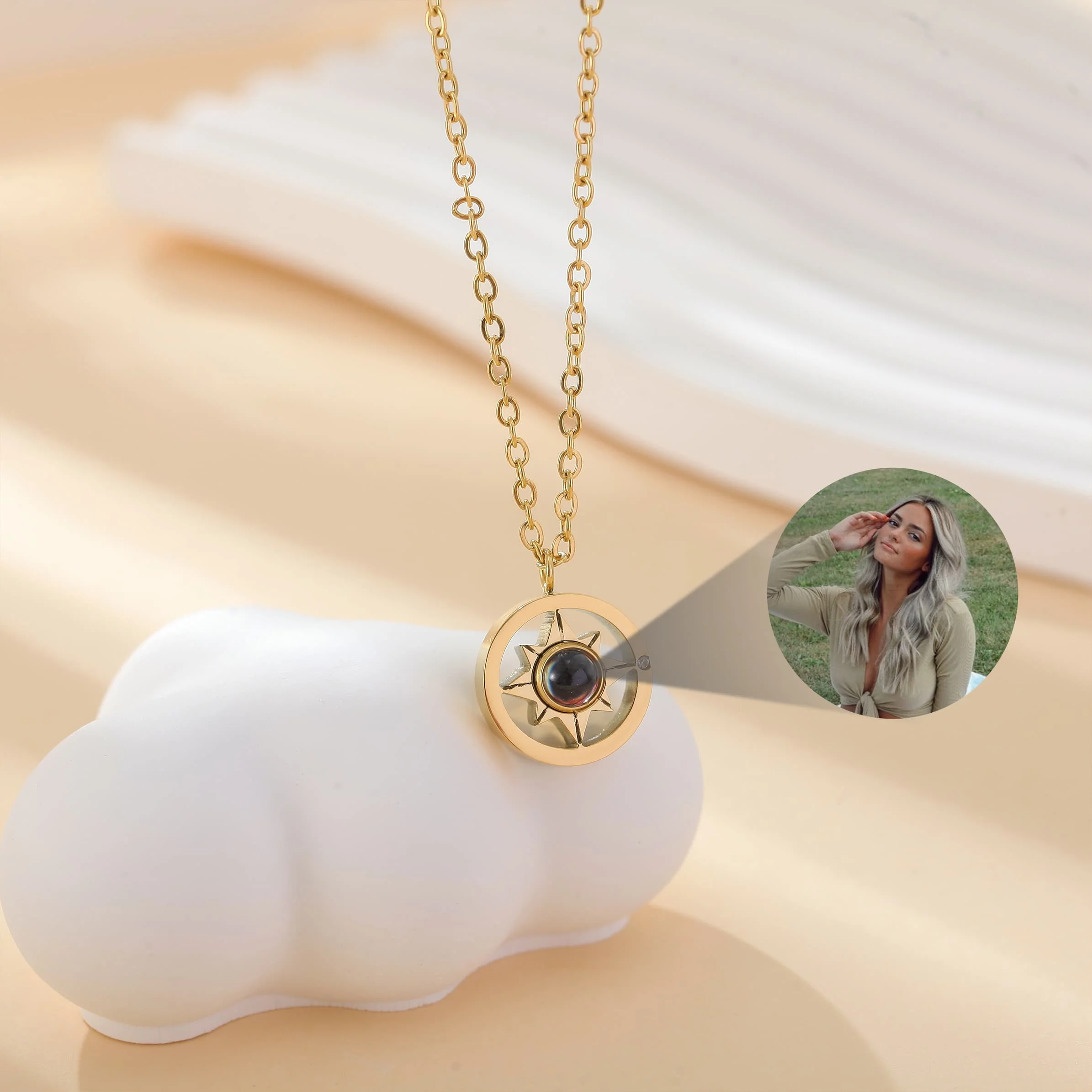 Round-Compass-Projection-Necklace-Personalized-Photo-Necklace-with ...