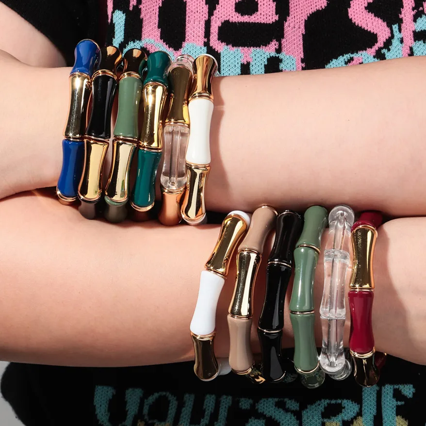 High-Quality-Acrylic-Bamboo-Curved-Tube-Elastic-Bracelets-for-Women-Men ...