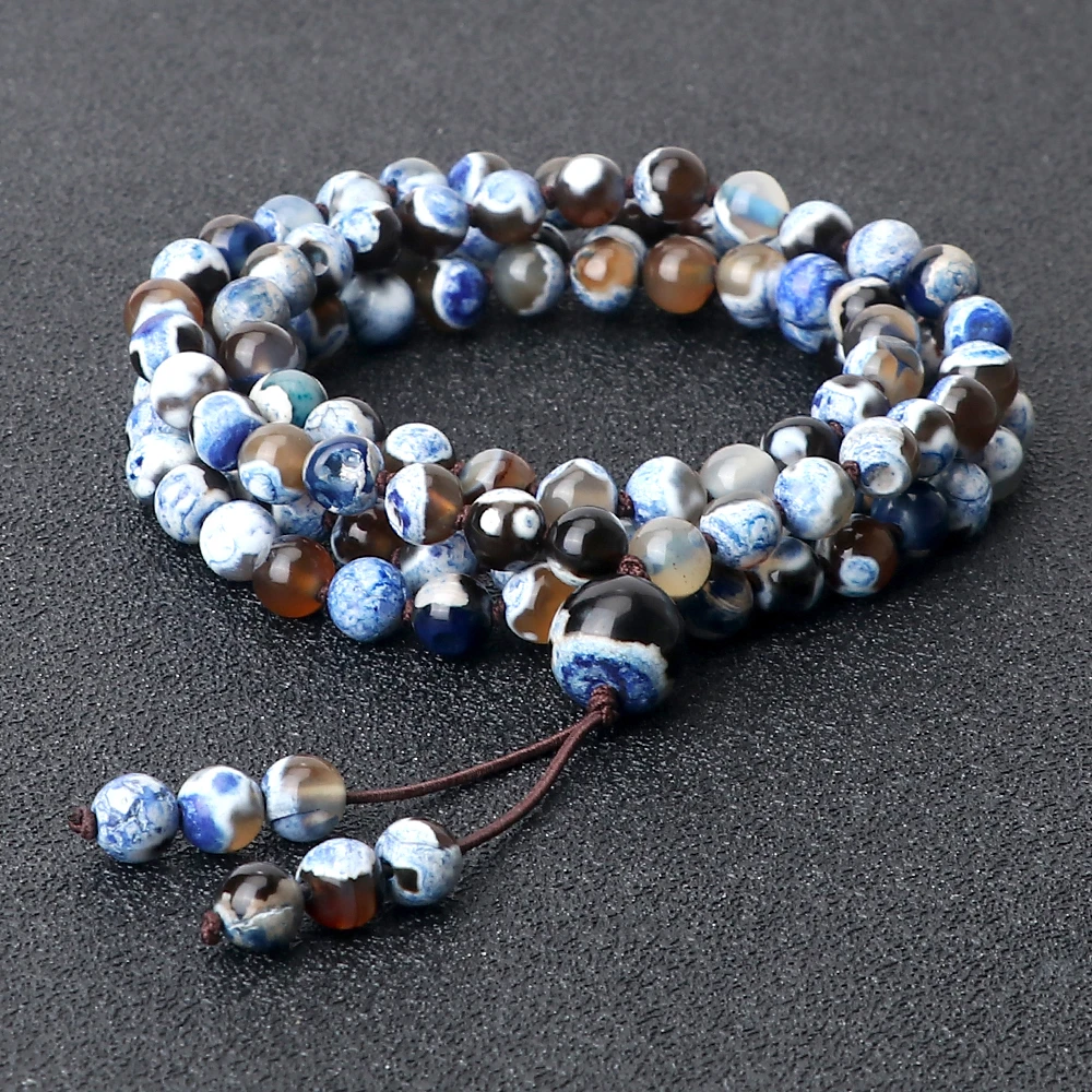 New Dark Blue Fire Stone Beaded prayer Bracelets & Necklace Handmade ...