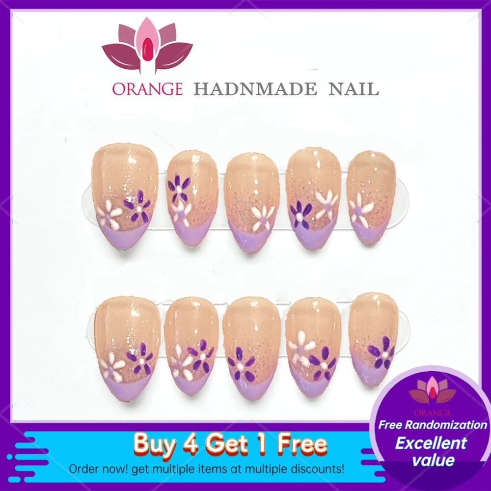 Handmade Press On Acrylic Nails Almond Shape Wearable Full Cover ...