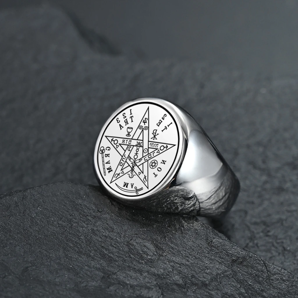Jewish Tetragrammaton Hebrew Pentagram Rings Stainless Steel Pentacle ...