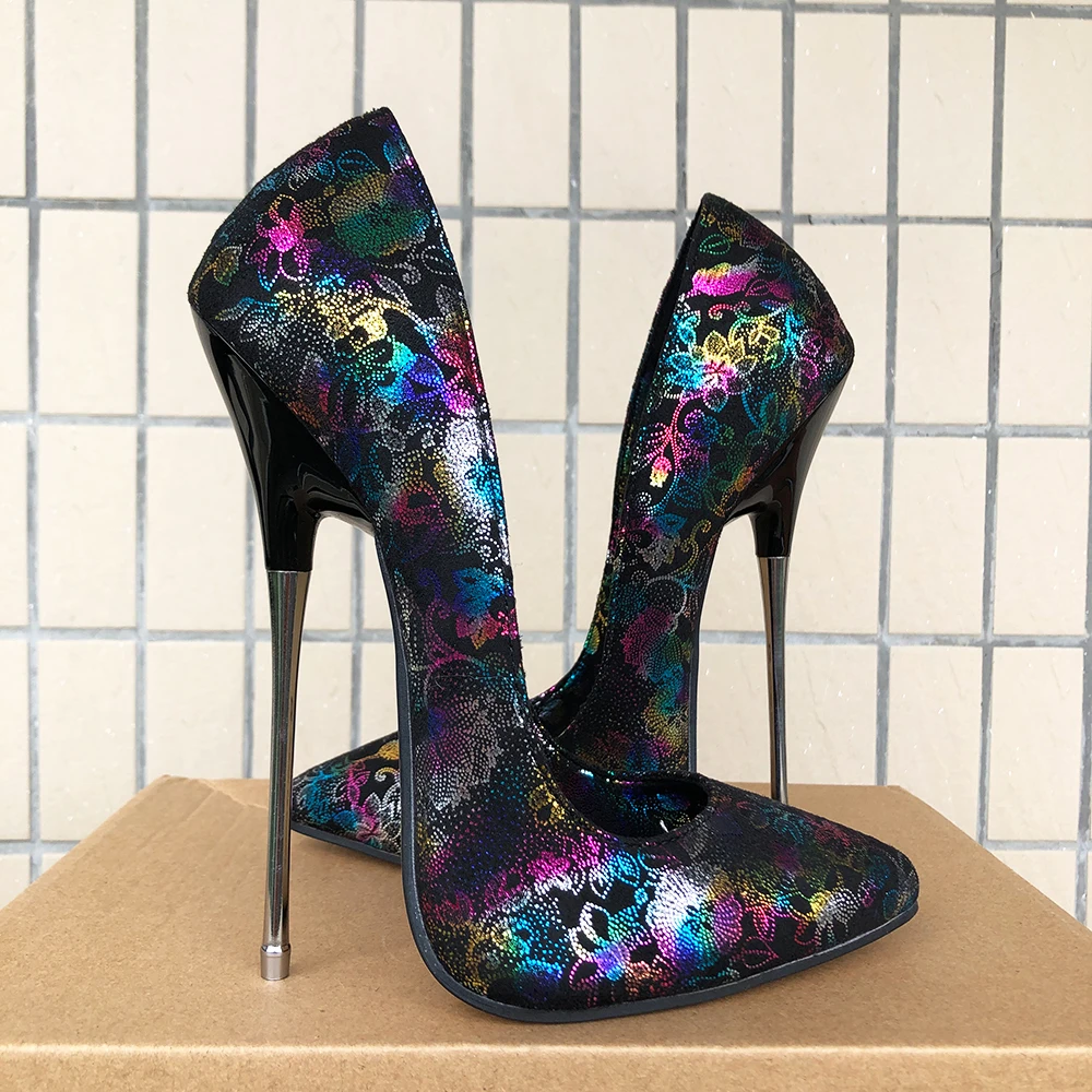 Women-16cm-Extreme-Metal-High-Heels-Sexy-Bling-Shiny-Stilettos-Pumps ...