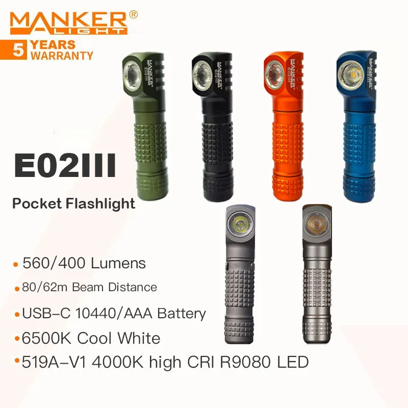 MANKER E02 III 560 Lumen,EDC Pocket Flashlight,Powered 10440/AAA ...