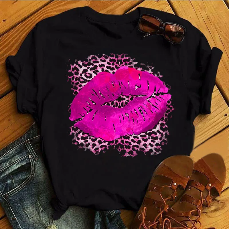 Casual-Top-Pink-Leopard-Print-Lips-Women-s-Top-New-Women-s-Sexy-Lip ...
