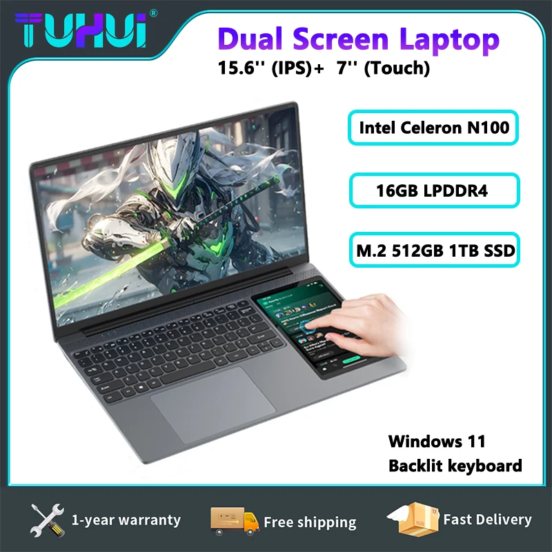 TUHUI-Dual-Screen-Laptop-15-6-Inch-IPS-7-Inch-Touch-Screen-Gaming ...