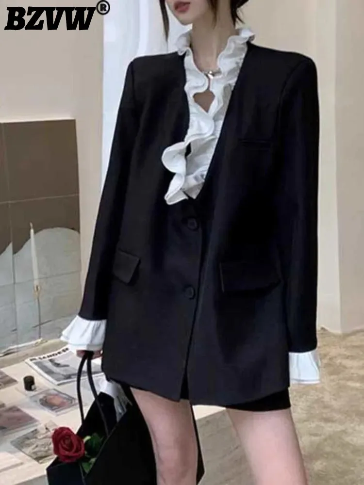 BZVW-Elegant-Blazer-Women-s-Stringy-Selvedge-Long-Sleeves-Contrast ...