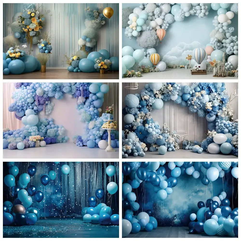 MOON-QG-Newborn-Boy-Blue-Balloon-Birthday-Backdrop-Oh-Baby-Shower ...