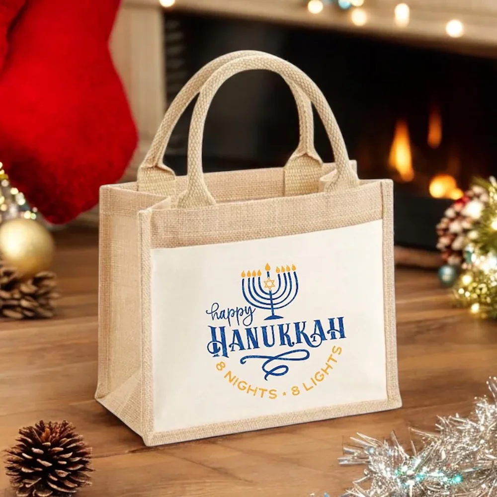 Happy Hanukkah Gift Bags Canvas Tote Bag Jewish Holiday Birthday Favors ...