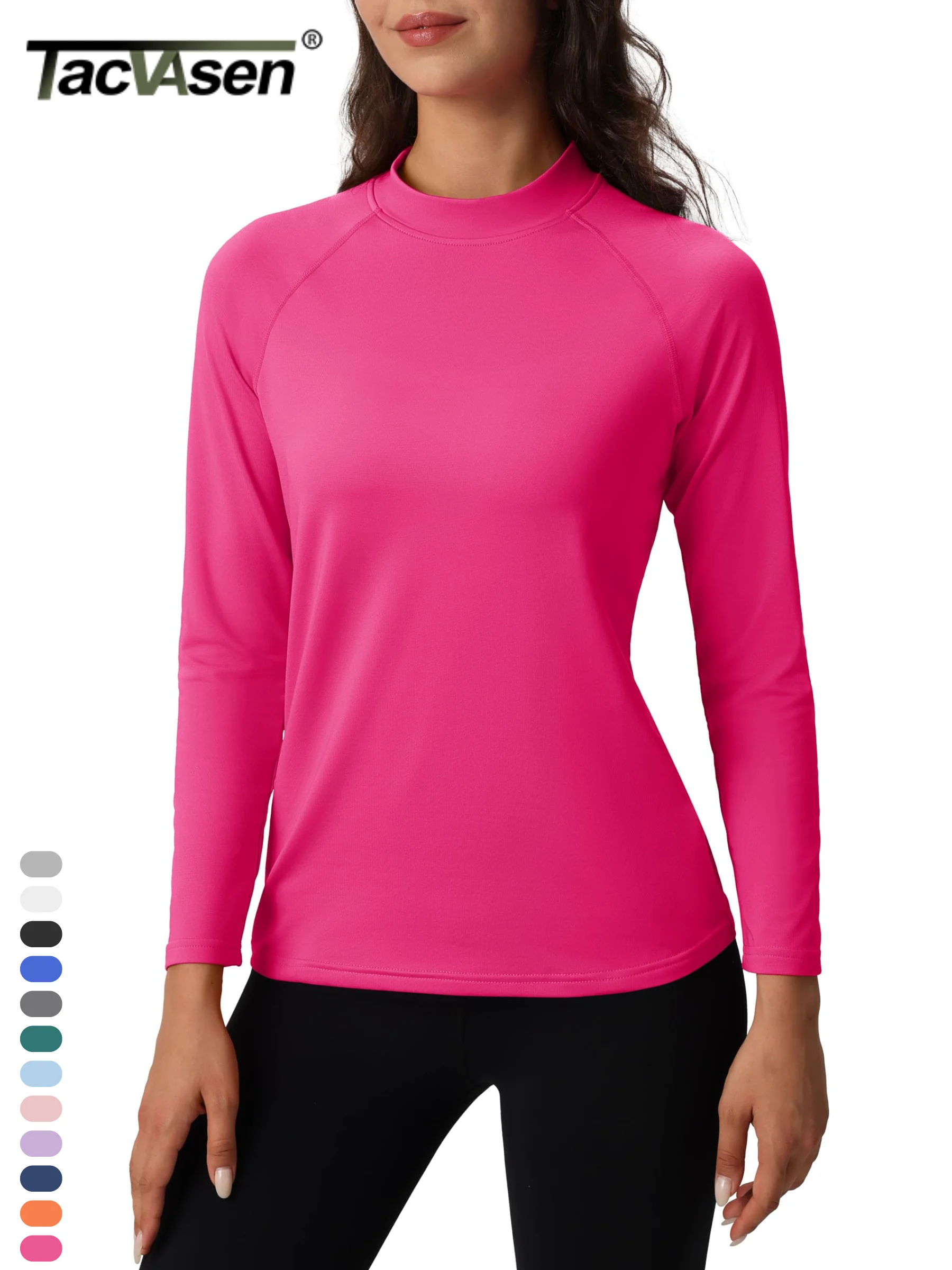 TACVASEN Autumn/Winter Long Sleeve Fleece Lined T-Shirts Womens Warm ...
