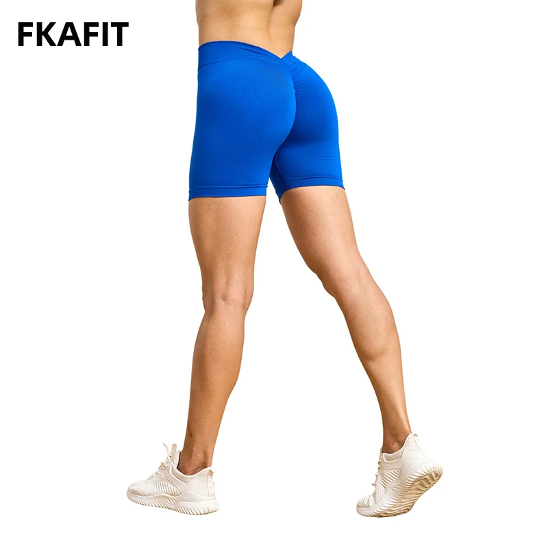 Seamless Shorts Women Scrunch Butt Yoga Shorts Deep V Back Waist Gym ...