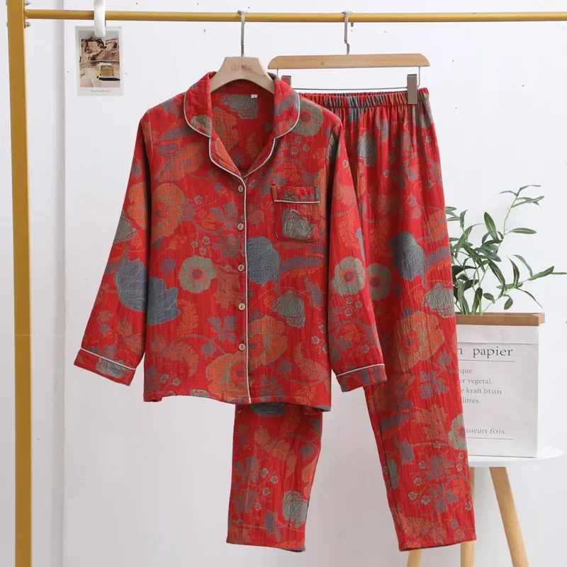 Floral Printed Cotton Women's Pajamas Suit for Spring and Autumn ...