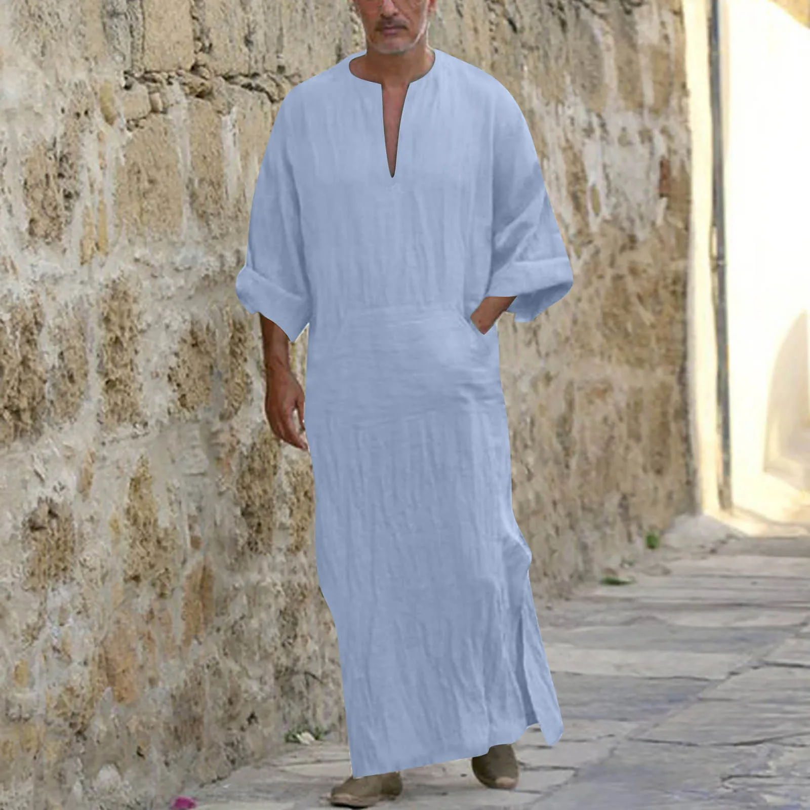 Men-Traditional-Costume-Solid-Color-Saudi-Clothing-Arabic-Long-Sleeve ...