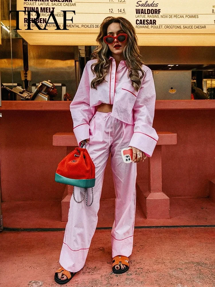 TRAF-Costumes-roses-col-rabattu-pour-femmes-chemises-boutonnage-simple ...