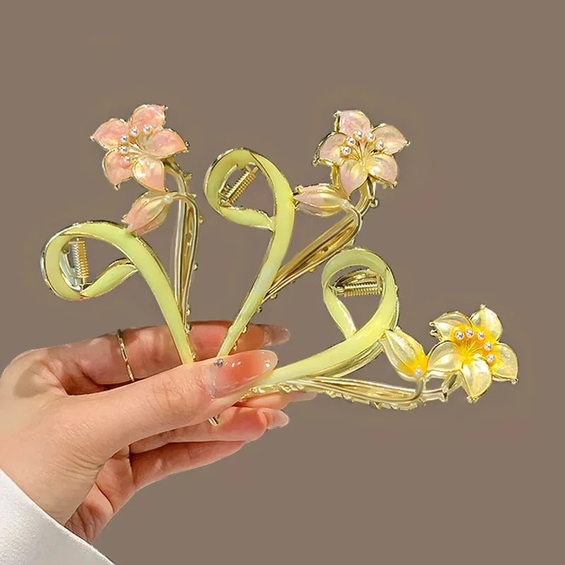 Pinza-de-pelo-de-flor-rosa-de-Metal-esmaltado-elegante-pinzas-populares ...