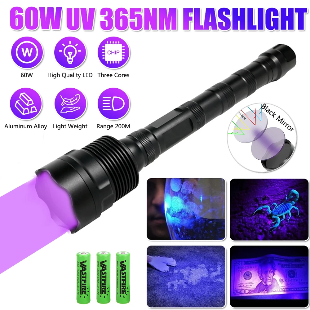 60W-Ultraviolet-Black-Light-UV-Flashlight-Professional-365NM-395NM-Wood ...