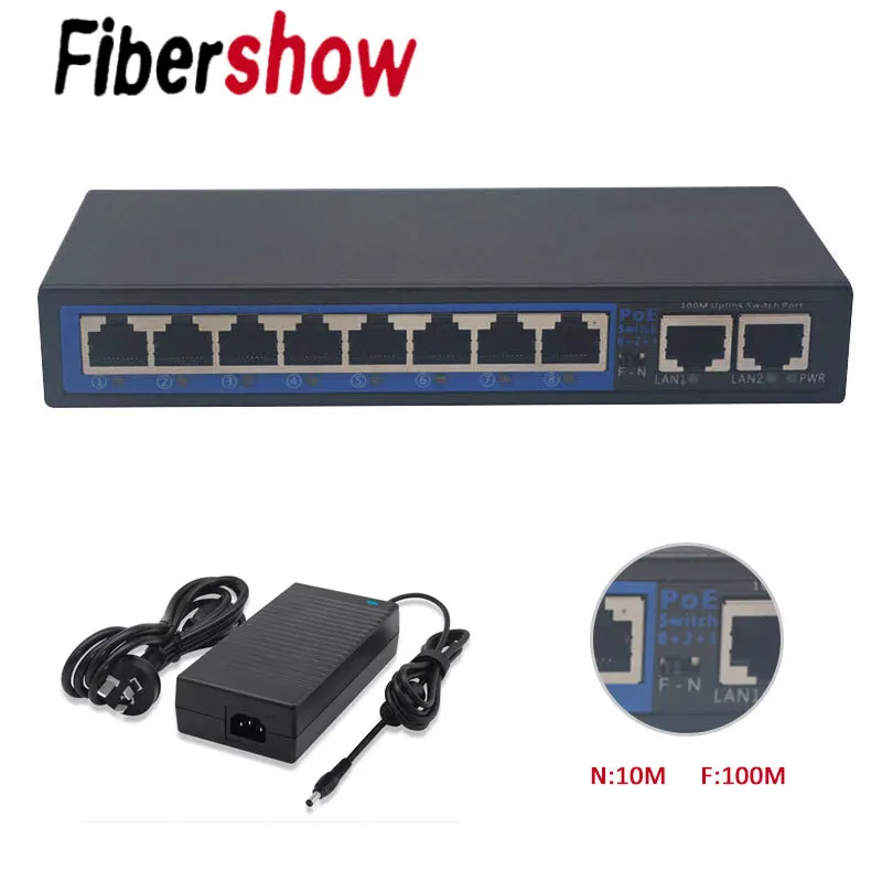 8 + 2 portas poe switch 250m poe power over ethernet switch poe rede 10/100mbps rede vlan 2 ...