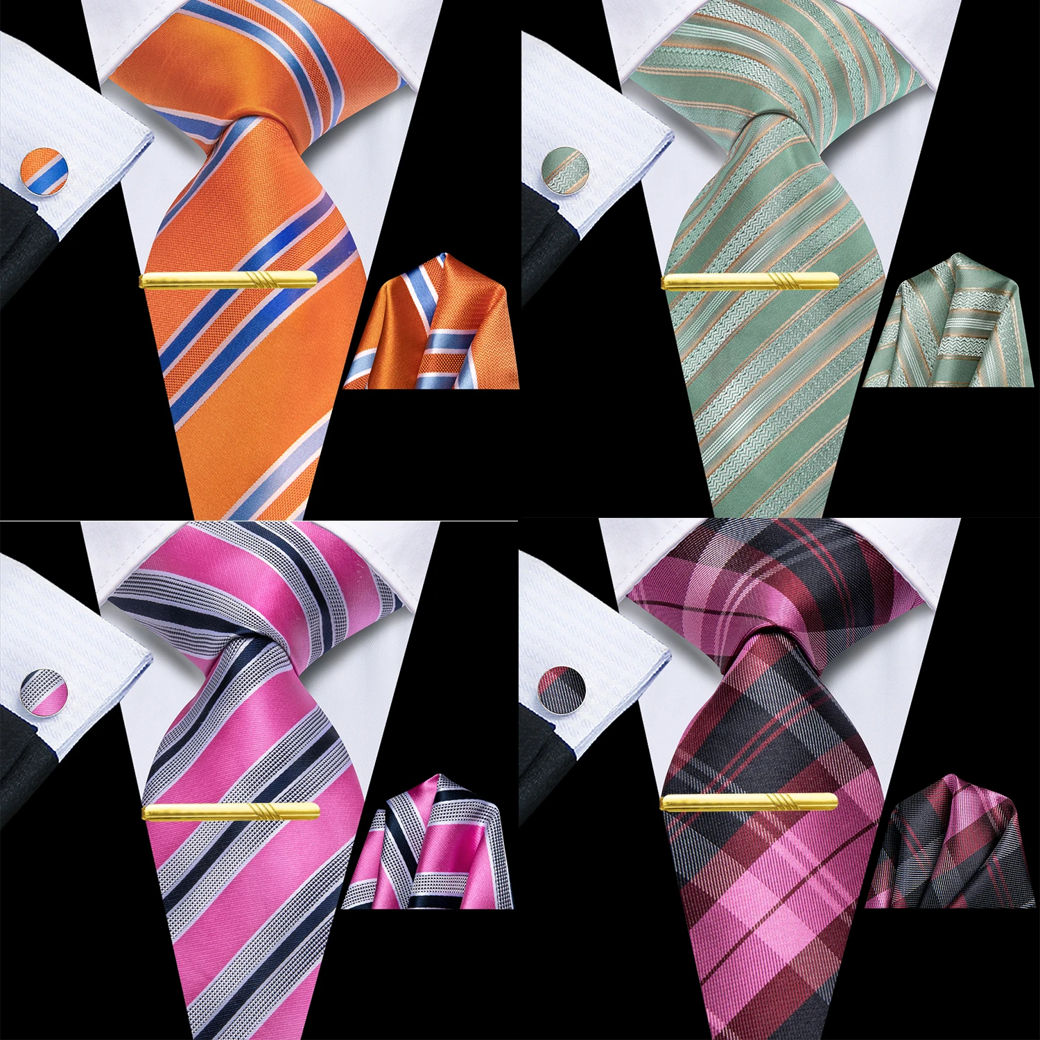 Hi-Tie Rose Checks 8.5cm Men's Ties Hanky Cufflinks Set Ties For Men ...