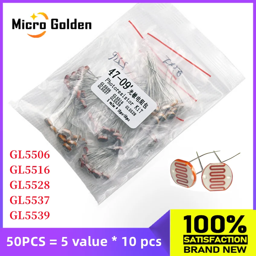 50Pcs = (5 value * 10 pcs) Diy Kit LDR Photoresistor For GL5506 GL5516 ...