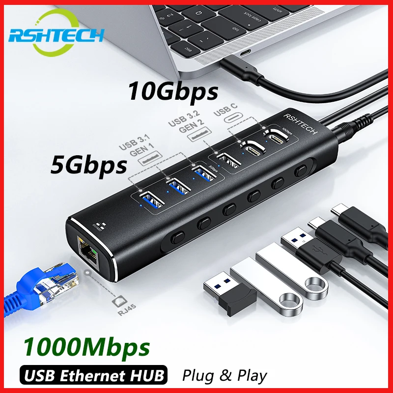 RSHTECH-HUB-Ethernet-USB-1000-100Mbps-divisor-RJ45-Gigabit-Lan ...