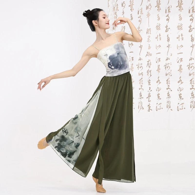 Classical-Dance-Pants-Women-Loose-Spliced-Printed-Wide-Leg-Pants-Modern ...