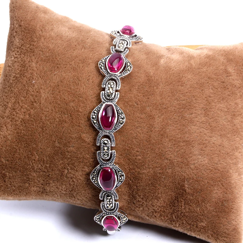 ZHJIASHUN-Royal-100-925-Sterling-Silver-Garnet-Ruby-Big-Bracelets-Retro ...