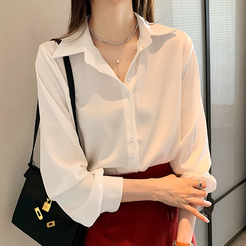Spring Autumn Casual Chiffon Shirt Women Office Lady Shirts Fashion ...