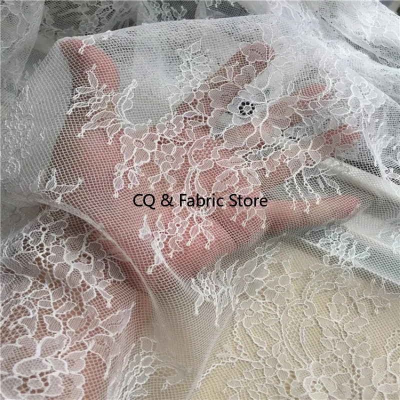 French Style 1.5m Wide Eyelashes Lace Fabric Lace Trim Wedding Dress ...