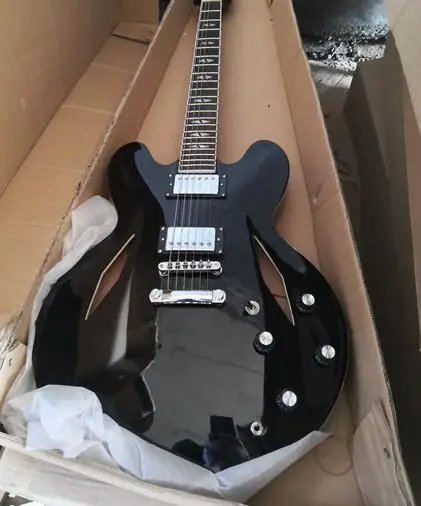 Chinese guitar factory custom 335 black Semi Hollow Body double f-hole ...