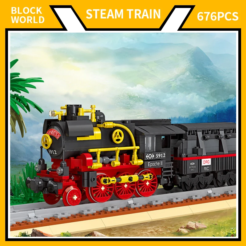 676PCS-City-Cargo-Steam-Train-Building-Blocks-Plastic-Locomotive-Track ...