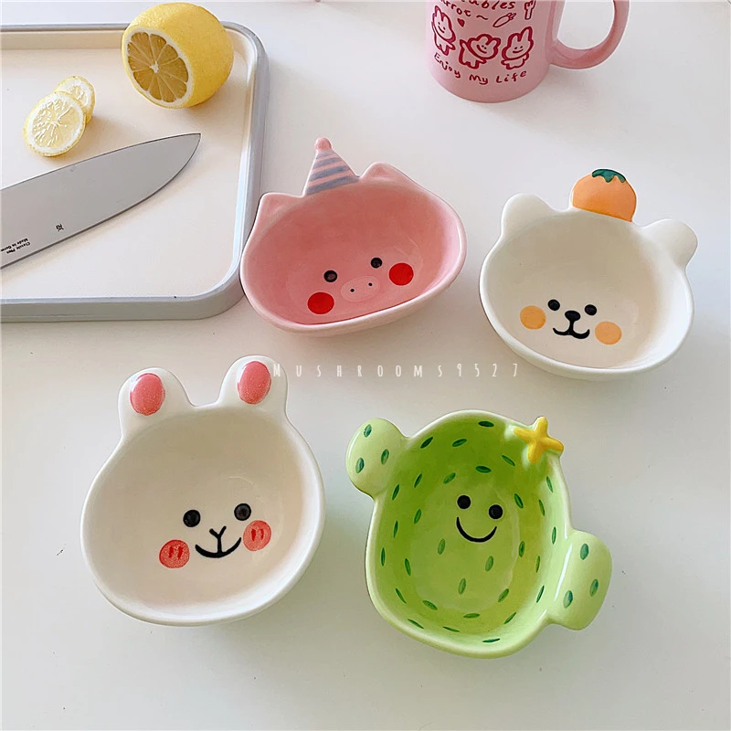 Cute Piggy Matte 4 Cartoon Ceramic Dip Bowl Korean Style Rabbit Dipping ...