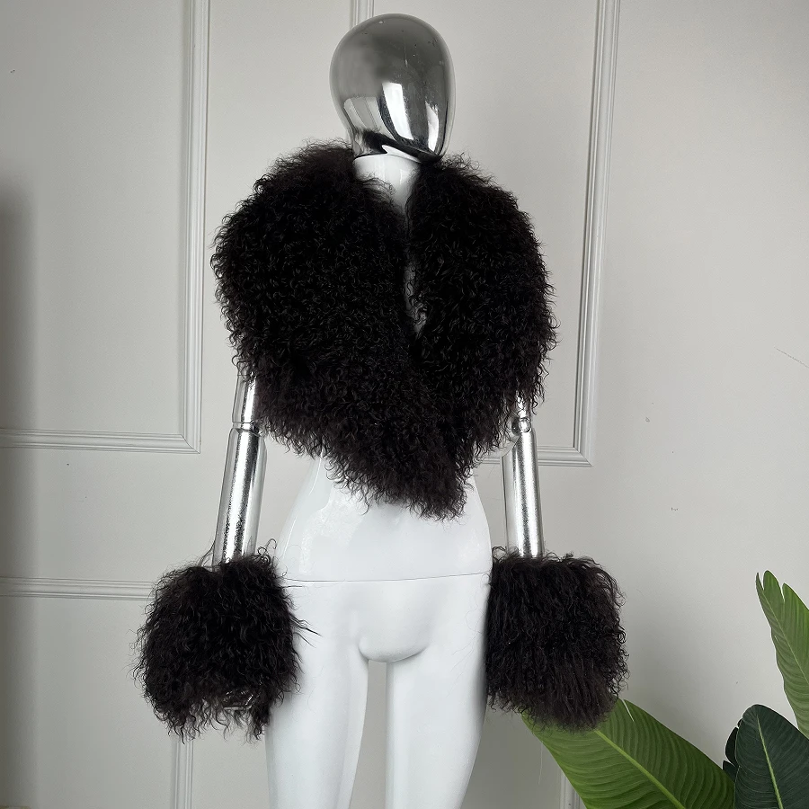 Tibetian Lamb Fur Trim Detachable Fur Collar Cuffs Blends Effortlessly ...