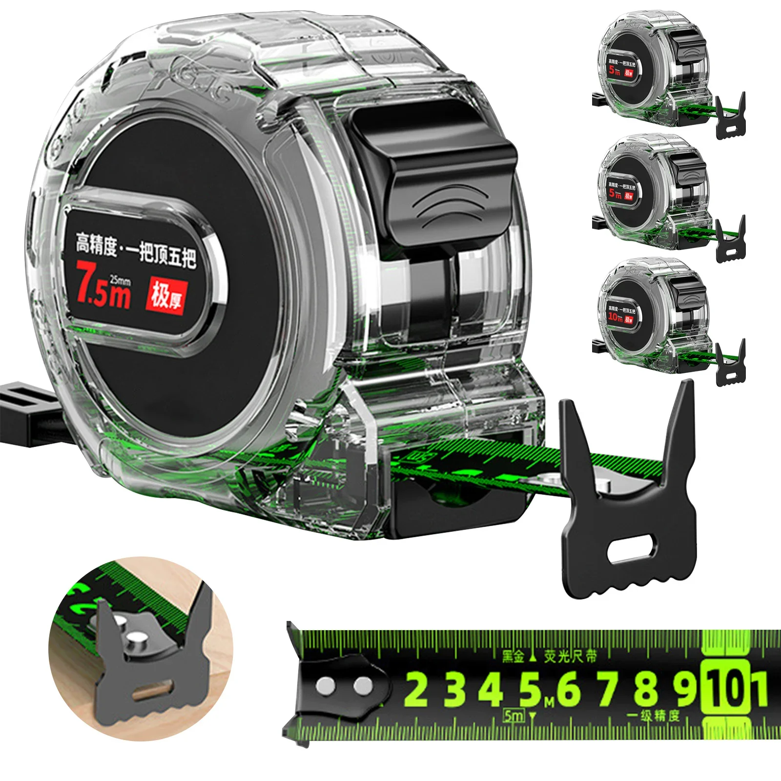 Cinta-m-trica-de-acero-autoblocante-cinta-fluorescente-negra-de-5M ...