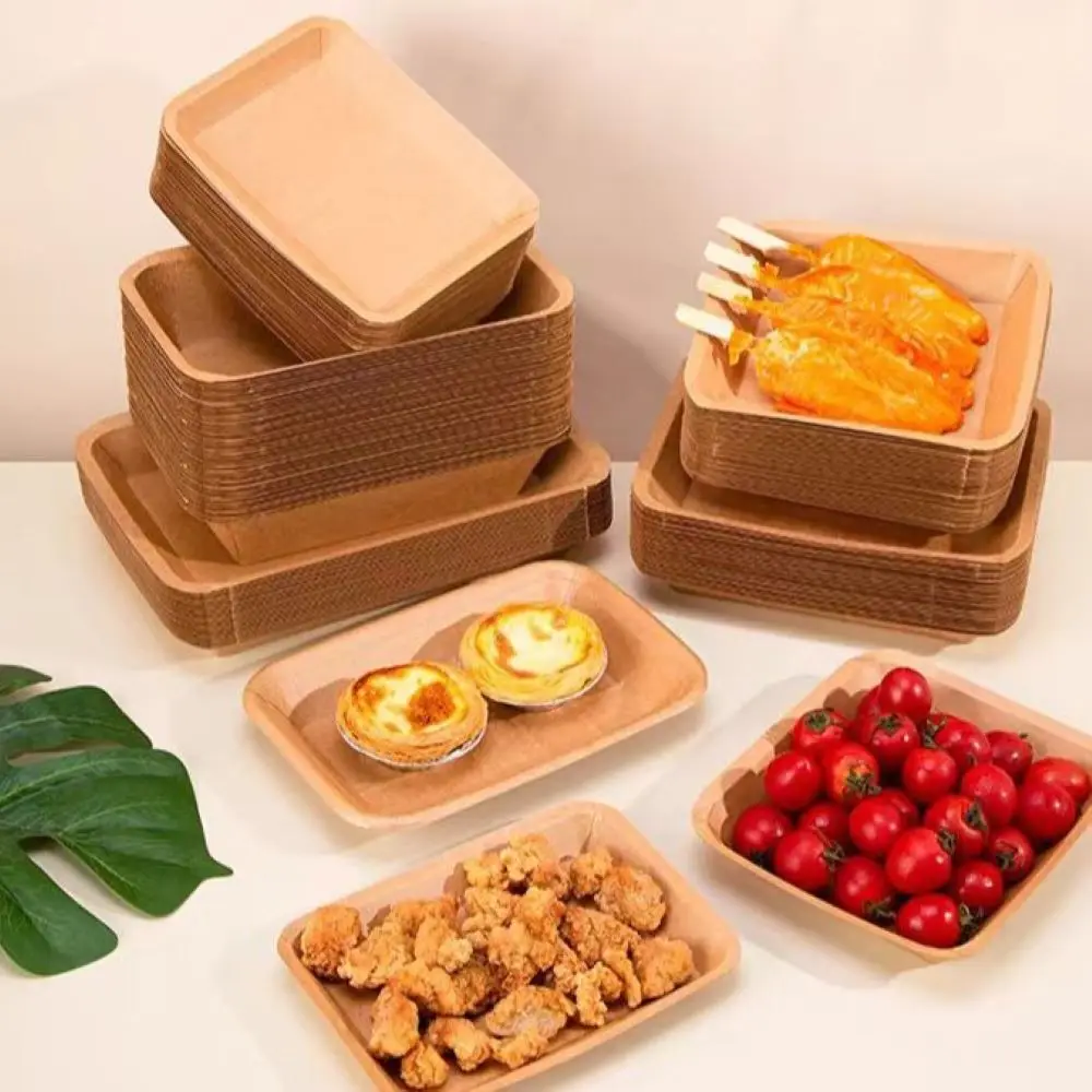 Disposable-Dinner-Plate-Kraft-Paper-Tray-Picnic-Barbecue-Fried-Skewer ...