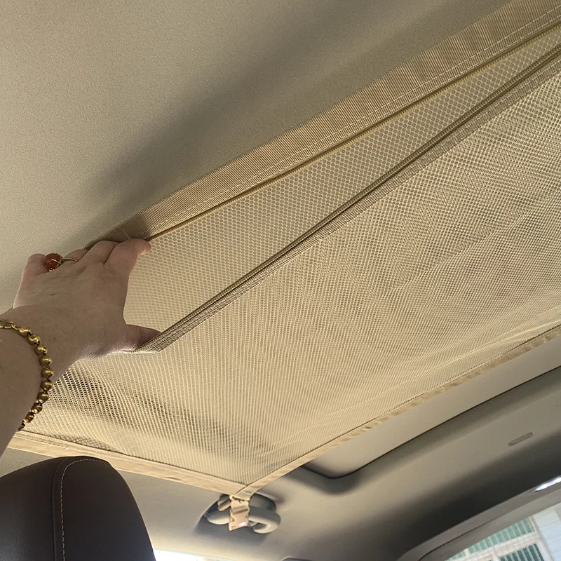 Suv Roof Storage Ceiling Net Mesh Zipper Double Layers Camping Beige ...