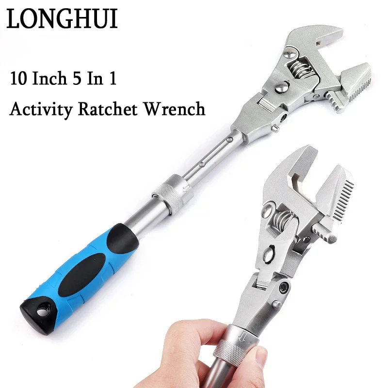 10-Inch-Telescopic-Adjustable-Spanner-5-In-1-Folding-Ratchet-Handle ...