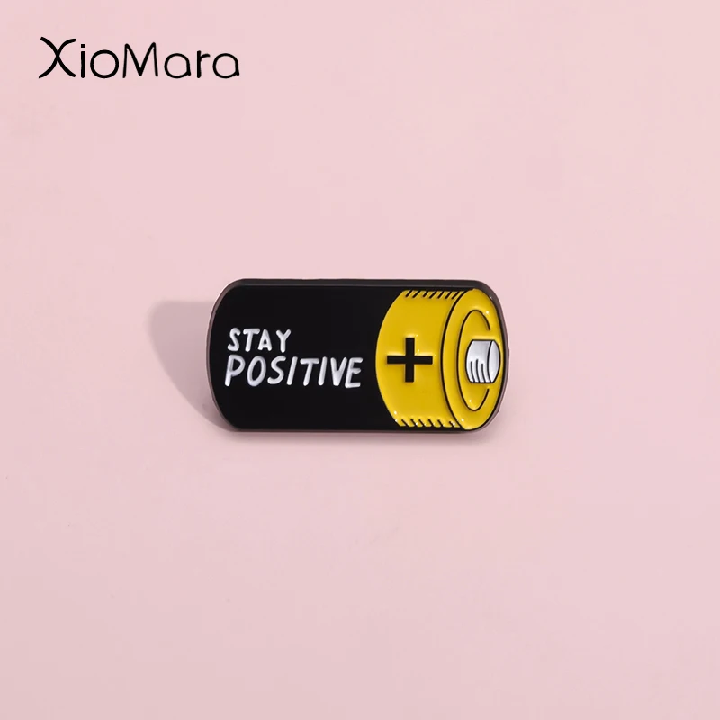STAY-POSITIVE-Battery-Enamel-Pins-Custom-Energy-Battery-Brooches-Lapel ...