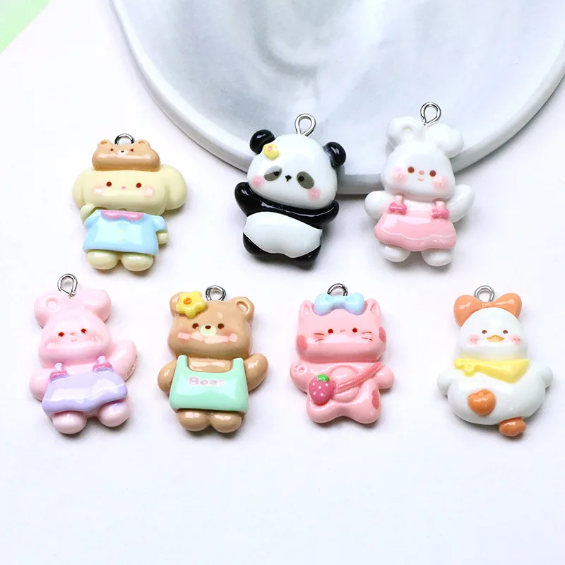 10Pcs Resin Glossy Cartoon Cute Panda Rabbit Bear Cat Charms Resin ...