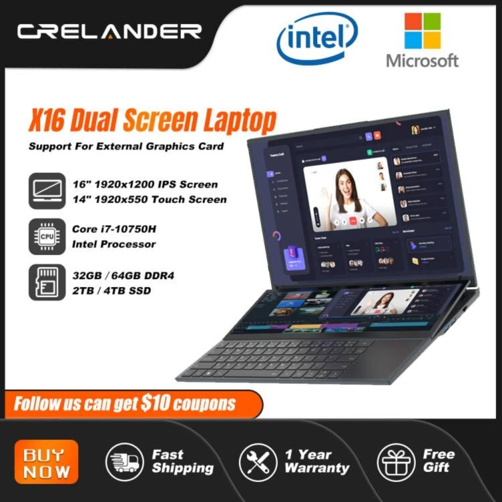 CRELANDER-Tela-dupla-Laptop-Core-i7-10-Gera-o-Windows-11-Touch-Screen ...