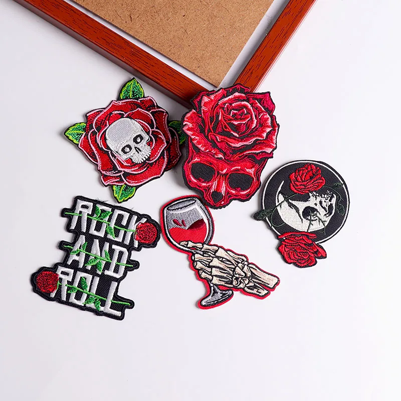 5pcs-lot-Rose-Skull-Patch-Embroidery-Clothes-Patch-Iron-On-Patches-For-Clothing-Thermoadhesive ...