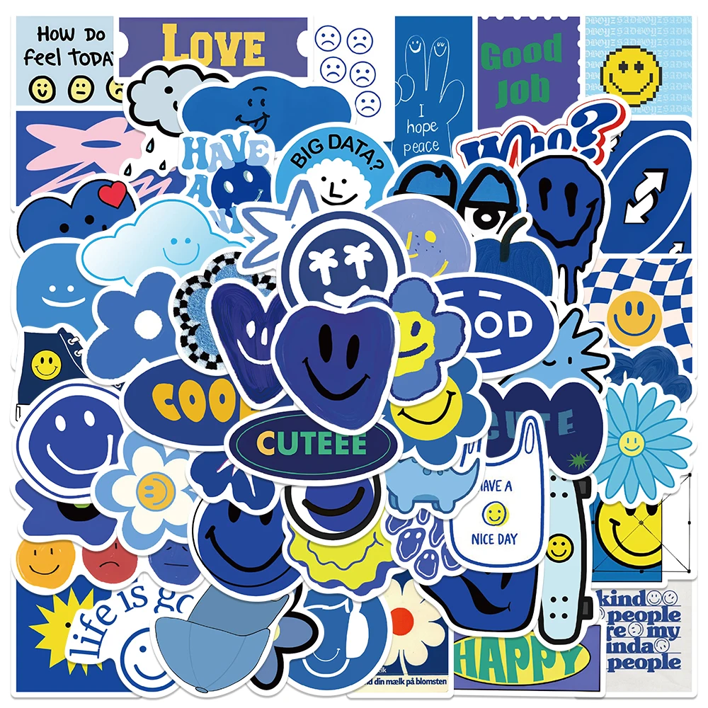 59pcs-Blue-Smiling-Face-Stickers-Cartoon-Graffiti-Decals-For-Notebook ...