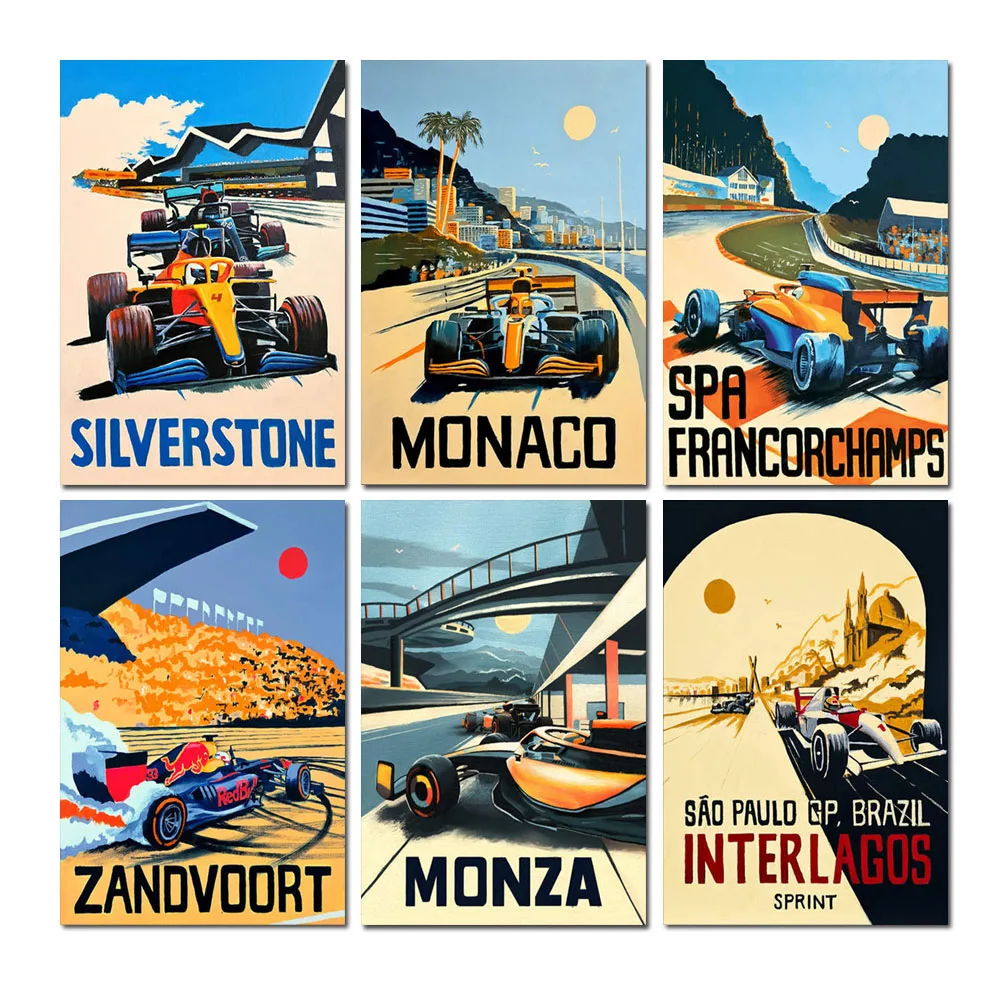 Retro-F1-Racing-Car-Posters-Formula-1-Neon-City-Canvas-Painting-Wall ...