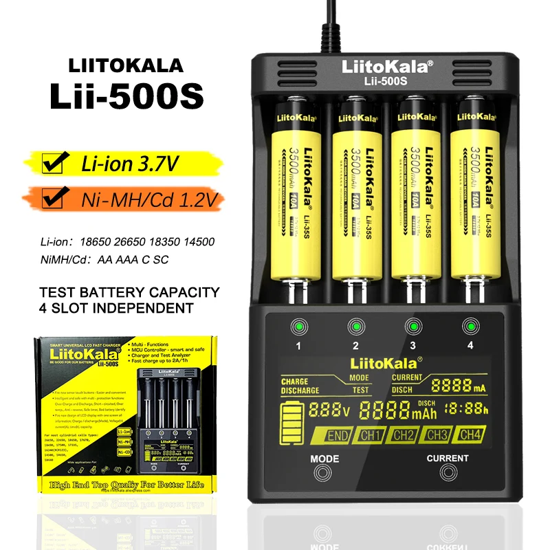 Liitokala Lii 500 Lii 500S Lii S6 LCD 18650, 3.7V 18350 18500 21700 ...