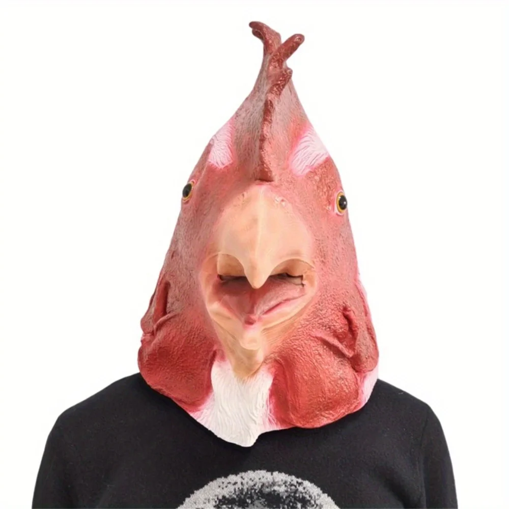 Big-red-crown-chicken-head-mask-Funny-white-rooster-head-mask-Carnival ...