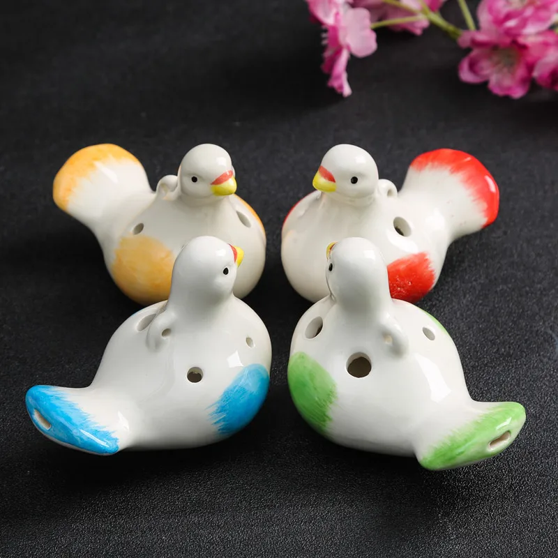 1pc Color Painting Ocarina Flute Cute 6 Hole Dove Soprano AC Ceramic Mini Piccolo Kid's Toy Orff ...