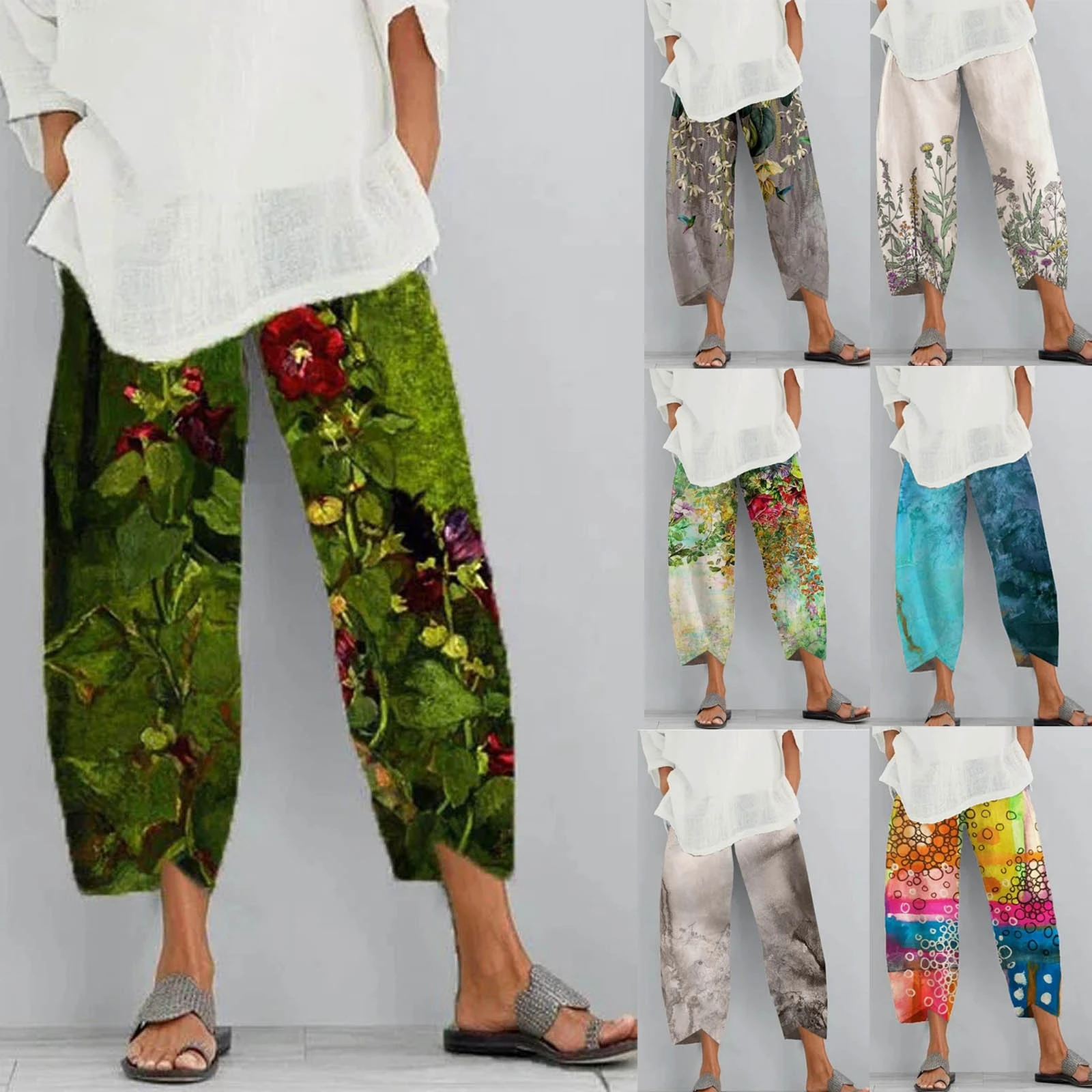 Women Harem Pants Vintage Printed Pirate High Waist Pants Stripe Casual ...